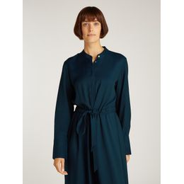 Blusenkleid Tommy Hilfiger "SOFT VIS COLARLESS SHIRT DRESS" Gr. 36, N-Gr, blau (schwarz night navy) Damen Kleider mit Bindeband