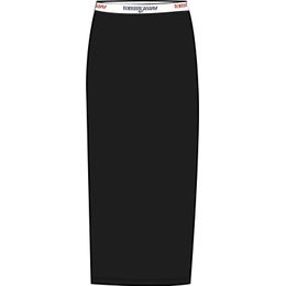 Strickrock Tommy Jeans "TJW TAPE MIDI KNIT SKIRT" Gr. L (40), schwarz, Damen, Strick, Obermaterial: 65% Viskose, 31% Polyamid, 4% Elasthan, unifarben, Röcke, mit Logoschriftzug