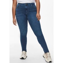 High-waist-Jeans Only CARMAKOMA "CARAUGUSTA HW SK DNM", Damen, Gr. 44, Länge 32, blau (blau, used), Jeans, Obermaterial: 69% Baumwolle, 29% Polyester, 2% Elasthan, Basic, lang, Jeans