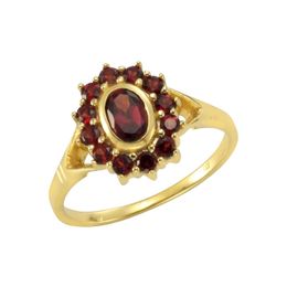 Fingerring Firetti "Schmuck Geschenk Gold 333 Damenring Goldring Edelstein Farbstein" Fingerringe Gr. 58, Gelbgold 333, 1,5mm, goldfarben (gelbgoldfarben-rot + rot) Damen mit Granat