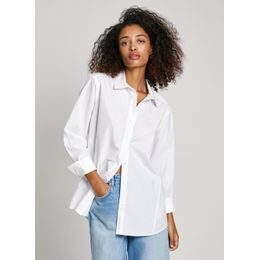 Hemdbluse Pepe Jeans "AGNES" Gr. L (40), weiß (mousse white) Damen Blusen mit Ton-in-Ton Logostickerei auf der Brust