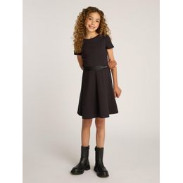 A-Linien-Kleid Calvin Klein Jeans "LOGO TAPE SS PUNTO DRESS" Gr. 14 (164), N-Gr, schwarz (ck black) Mädchen Kleider für Kinder bis 16 Jahre mit Logoschriftzug