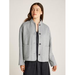 Bomberjacke Tommy Hilfiger "DF WOOL BOMBER JACKET", Damen, Gr. 36, grau (light grau), Obermaterial: 60% Wolle, 40% Polyester, meliert, casual, normal kurz, Langarm, Jacken, mit Wollanteil