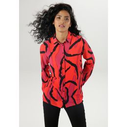 Hemdbluse Aniston SELECTED Gr. 36, rot (rot-fuchsia-schwarz) Damen Blusen mit Animal-Print in Knallfarben