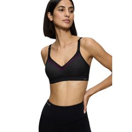 Sport-BH triaction by Triumph "Triaction Free Motion N EX" Gr. 75, Cup B, schwarz (schwarz, pink), Damen, Microtouch, Obermaterial: 50% Polyester, 32% Polyamid, 18% Elasthan (LYCRA), unifarben mit Farbeinsatz, gemustert, BHs, Cup B-F, ohne Bügel, für starke Belastung, Basic Dessous