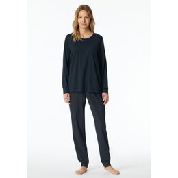 Pyjama Schiesser ""Comfort Essentials"" Gr. 36, blau (804, nachtblau) Damen Homewear-Sets mit angenehmen Bündchen