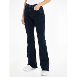 Schlagjeans Tommy Jeans "Tommy Jeans SYLVIA - High waist - Flared Denim Jeans", Damen, Gr. 26, Länge 30, blau (denim schwarz), Denim/Jeans, Obermaterial: 98% Baumwolle, 2% Elasthan, unifarben, casual, ausgestellt knöchellang, Jeans, mit Logostickereien und Nieten