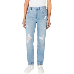 High-waist-Jeans Pepe Jeans "TAPERED JEANS HW", Damen, Gr. 27, Länge 32, light stone wash destroy, Denim/Jeans, Obermaterial: 100% Baumwolle, Destroyed-Effekte, casual, gerade, unten schmal, Jeans