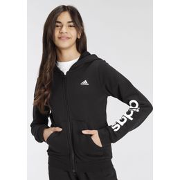 Kapuzensweatjacke adidas Sportswear "ESSENTIALS LINEAR LOGO KAPUZENJACKE" Gr. 170, schwarz-weiß (schwarz, weiß), Kinder, Obermaterial: 77% Baumwolle, 23% Polyester, Sweatjacken