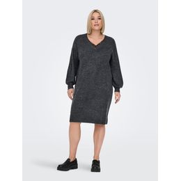 Strickkleid Only CARMAKOMA "CARMANIFESTA LS V-NECK DRESS KNT BF" Gr. L (50/52), N-Gr, grau (dark grey melange detail:black lace) Damen Kleider