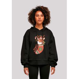 Kapuzenpullover F4NT4STIC "Groovy Weihnachten Hippie Reindeer" Gr. L, schwarz, Damen, Obermaterial: 100% Baumwolle, Pullover, Premium Qualität, Christmas Collection