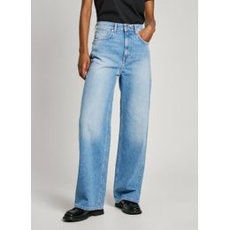 Gerade Jeans Pepe Jeans "STRAIGHT JEANS UHW", Damen, Gr. 26, Länge 32, med blau rigid denim, Denim/Jeans, Obermaterial: 100% Baumwolle, casual, straight fit knöchellang, Jeans, mit hohem Bund