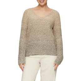 Strickpullover s.Oliver, Damen, Gr. 44, beige, Strick, Obermaterial: 60% Baumwolle, 40% Polyacryl, unifarben, casual, regular fit taillenbedeckt, Rundhals, Langarm Rippbündchen, Pullover, mit V-Ausschnitt