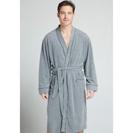 Bademantel Jockey, Herren, Gr. XXXL, grau (stone grau), Obermaterial: 80% Baumwolle, 20% Polyester, unifarben, Midilänge, Hausmäntel, mit Eingrifftaschen