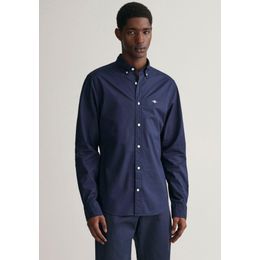 Langarmhemd Gant "Slim Fit Popeline Hemd leichte Baumwolle strapazierfähig pflegeleicht" Gr. 4XL, N-Gr, blau (marine) Herren Hemden mit klassischer Logostickerei auf der Brust