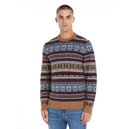 Rundhalspullover Tommy Hilfiger "GIFTING WOOL BLEND FAIRISLE C NK" Gr. L, safari canvas / multi Herren Pullover mit mehrfarbigen Muster