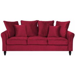 Beliani Sofa Rot Samtstoff 3-Sitzer Traditionell Modern Zierkissen Wohnzimmer