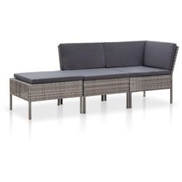 vidaXL - 3-tlg. Garten-Lounge-Set mit Auflagen Poly Rattan Grau