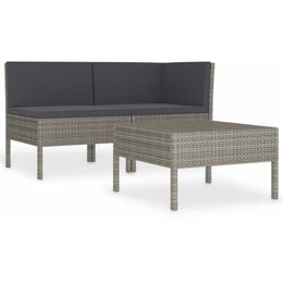 vidaXL - 3-tlg. Garten-Lounge-Set mit Auflagen Poly Rattan Grau