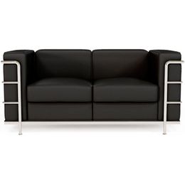 PRIVATEFLOOR 2-Sitzer Sofa - Bezug aus veganem Leder - Lecur Schwarz - Veganes Leder, Metall - Schwarz