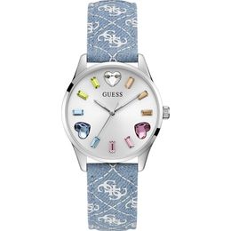 Quarzuhr Guess "CANDY HEARTS, GW0654L1" Armbanduhren blau (hellblau-silberfarben) Damen Armbanduhr, Damenuhr