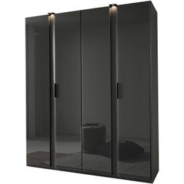 Drehtürenschrank wimex "Rimini by fresh to go, 200, 250 oder 300cm Breite, 216cm hoch" Schränke Gr. B/H/T: 200cm x 216cm x 58cm, 4 St., graift, glas grau LED Bleuchtung inklusive, mit Glasfronten, Metallgriffen