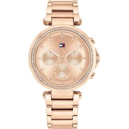 Multifunktionsuhr Tommy Hilfiger "Emily" Armbanduhren rosegold (roségoldfarben) Damen Quarzuhr, Armbanduhr, Damen, Datum, Glaskristalle, Edelstahlarmband