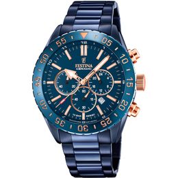 Chronograph Festina "Keramik Kollektion, F20576/1" Armbanduhren blau (metallicblau) Herren Armbanduhr, Quarzuhr, Herrenuhr, Stoppfunktion, Edelstahlarmband