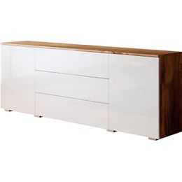 Sideboard Inosign "PARIS" Sideboards Gr. B/H/T: 150cm x 68cm x 39cm, matt, hochglanz, 3 St., weiß (eichefarbe votan/ hochglanz) Moderne 150cm breite grifflose Kommode, vielseitig einsetzbar