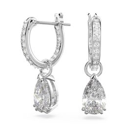 Paar Creolen Swarovski "Ohrringe Millenia Attract Drop, Tropfenschliff 5636716 5723564 5723566" Ohrringe Gr. Metall, silberfarben (metallfarben-kristallweiß + kristallweiß) Damen mit Swarovski Kristall