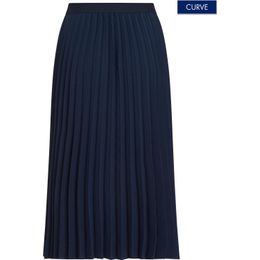 Plisseerock Tommy Hilfiger Curve "CRV FLUID PLEATED MIDI SKIRT" Gr. 48, blau (schwarz night navy), Damen, Web, Obermaterial: 100% Polyester, unifarben, Röcke, in Großen Größen, Logo-Print