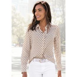 Satinbluse Lascana Gr. 34, braun (creme-camelfarben) Damen Blusen mit goldfarbenen Knöpfen, Damenbluse, sportlich elegant