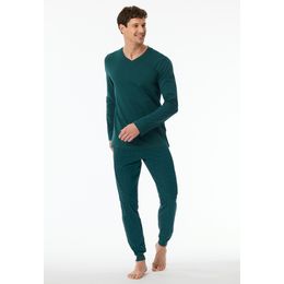 Schlafanzug Schiesser ""Casual Essentials"" Gr. 54, blau (811-pertrol) Herren Homewear-Sets mit bequemen Bündchen