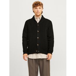 Jack & Jones Strickjacke JACK & JONES "JJCRAIG KNIT SHAWL NECK AW24" Gr. L, schwarz Herren Strickjacken mit Schalkragen und Zopfmuster