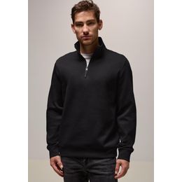 Sweatshirt Street One MEN, Herren, Gr. M (40), schwarz, Web, Sweatware, 82% Baumwolle, 14% Polyester, 4% Elasthan, unifarben, casual, normal, ohne Ausschnitt, Sweatshirts, im soften Baumwoll-Mix