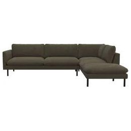 Ecksofa FLEXLUX "Bolzano" Sofas Gr. B/H/T: 295cm x 61cm x 222cm, Lederoptik, lange Ottomane rechts, braun (camel brown) Sitzaufbau mit Kaltschaum & Stahl-Wellen, loose Sitz -& Rückenkissen