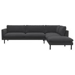 Ecksofa FLEXLUX "Bolzano" Sofas Gr. B/H/T: 295cm x 61cm x 222cm, Lederoptik, lange Ottomane rechts, grau (shark grey) Sitzaufbau mit Kaltschaum & Stahl-Wellen, loose Sitz -& Rückenkissen