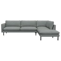 Ecksofa FLEXLUX "Bolzano" Sofas Gr. B/H/T: 295cm x 61cm x 222cm, Bouclé, lange Ottomane rechts, blau (sky blau) Sitzaufbau mit Kaltschaum & Stahl-Wellen, loose Sitz -& Rückenkissen