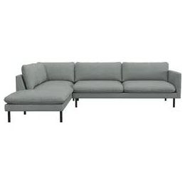 Ecksofa FLEXLUX "Bolzano" Sofas Gr. B/H/T: 295cm x 61cm x 222cm, Bouclé, lange Ottomane links, blau (sky blau) Sitzaufbau mit Kaltschaum & Stahl-Wellen, loose Sitz -& Rückenkissen