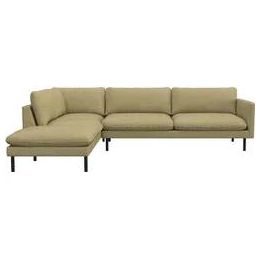 Ecksofa FLEXLUX "Bolzano" Sofas Gr. B/H/T: 295cm x 61cm x 222cm, Bouclé, lange Ottomane links, gelb (mustard yellow) Sitzaufbau mit Kaltschaum & Stahl-Wellen, loose Sitz -& Rückenkissen