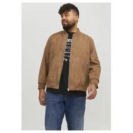 Jack & Jones PlusSize Blouson JACK & JONES PLUSSIZE "JJEROCKY FAUX SUEDE BOMBER PLS" Gr. 4XL, braun (cognac) Herren Jacken