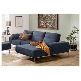 Ecksofa W.Schillig "run" Sofas Gr. B/H/T: 319cm x 88cm x 178cm, Stoff S37, Recamiere rechts, mit Sitztiefenverstellung, blau (dunkelblau s37) mit elegantem Holzsockel, Füße in Silber matt, Breite 319 cm