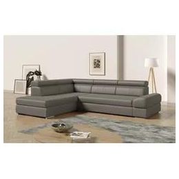 Sit & More Ecksofa SIT & MORE "Broadway L-Form" Sofas Gr. B/H/T: 270cm x 79cm x 213cm, Luxus-NaturLEDER, Ottomane links, mit Bettfunktion, grau (grau, grau) mit verstellbaren Kopfteilen, wahlweise Bettfunktion