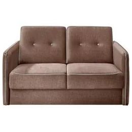 Schlafsofa Home Affaire "Merina" Sofas Gr. B/H/T: 147cm x 89cm x 87cm, Velours, braun (hellbraun) mit zweigeteilter Bettfunktion, Auszug nach vorn, Federkern