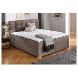 Boxbett Home Affaire "Olivet" Komplettbetten Gr. Struktur (100% Polyester), Liegefläche B/L: 160cm x 200cm, Gewicht bis: 80 kg H2, Tonnentaschen-Federkernmatratze, braun (hellbraun) in 4 Farben, Breiten, 2 Matratzenarten, auch Überlänge 220 cm