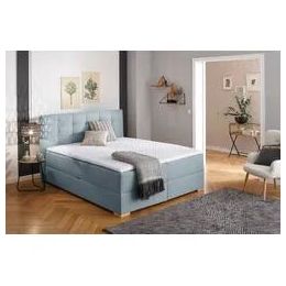 Boxbett Home Affaire "Olivet" Komplettbetten Gr. Struktur (100% Polyester), Liegefläche B/L: 160cm x 220cm, Gewicht bis: 80 kg H2, Bonnell-Federkernmatratze, blau (petrol) in 4 Farben, Breiten, 2 Matratzenarten, auch Überlänge 220 cm