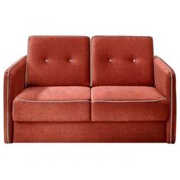 Schlafsofa Home Affaire "Merina" Sofas Gr. B/H/T: 147cm x 89cm x 87cm, Velours, orange (koralle) mit zweigeteilter Bettfunktion, Auszug nach vorn, Federkern