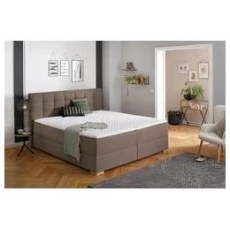 Boxbett Home Affaire "Olivet" Komplettbetten Gr. Struktur (100% Polyester), Liegefläche B/L: 180cm x 220cm, Gewicht bis: 100 kg H3, Bonnell-Federkernmatratze, braun (hellbraun) in 4 Farben, Breiten, 2 Matratzenarten, auch Überlänge 220 cm