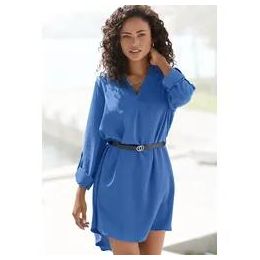 Longbluse Lascana Gr. 36, blau (royalblau), Damen, Cru00eape, Obermaterial: 100% Polyester, unifarben, Blusen, aus gekreppter Ware, lockeres Blusenkleid, elegant-chic