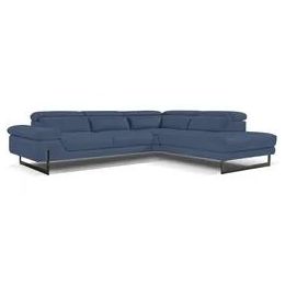 Ecksofa Egoitaliano "Queenie, extravagantes Sofa mit erstklassigem Sitzkomfort" Sofas Gr. B/H/T: 284cm x 95cm x 108cm, Leder BULL, Ottomane rechts, blau (ozeanblau) mit verstellbarer Armlehne und Kopfteilen für Wohlfühlkomfort